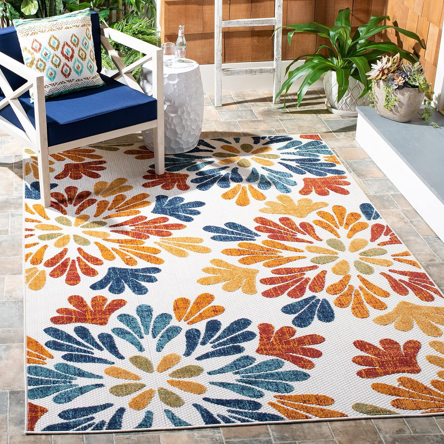 Cabana Collection 5'3" X 7'6" Cream/Red CBN800A Floral Indoor/Outdoor ...