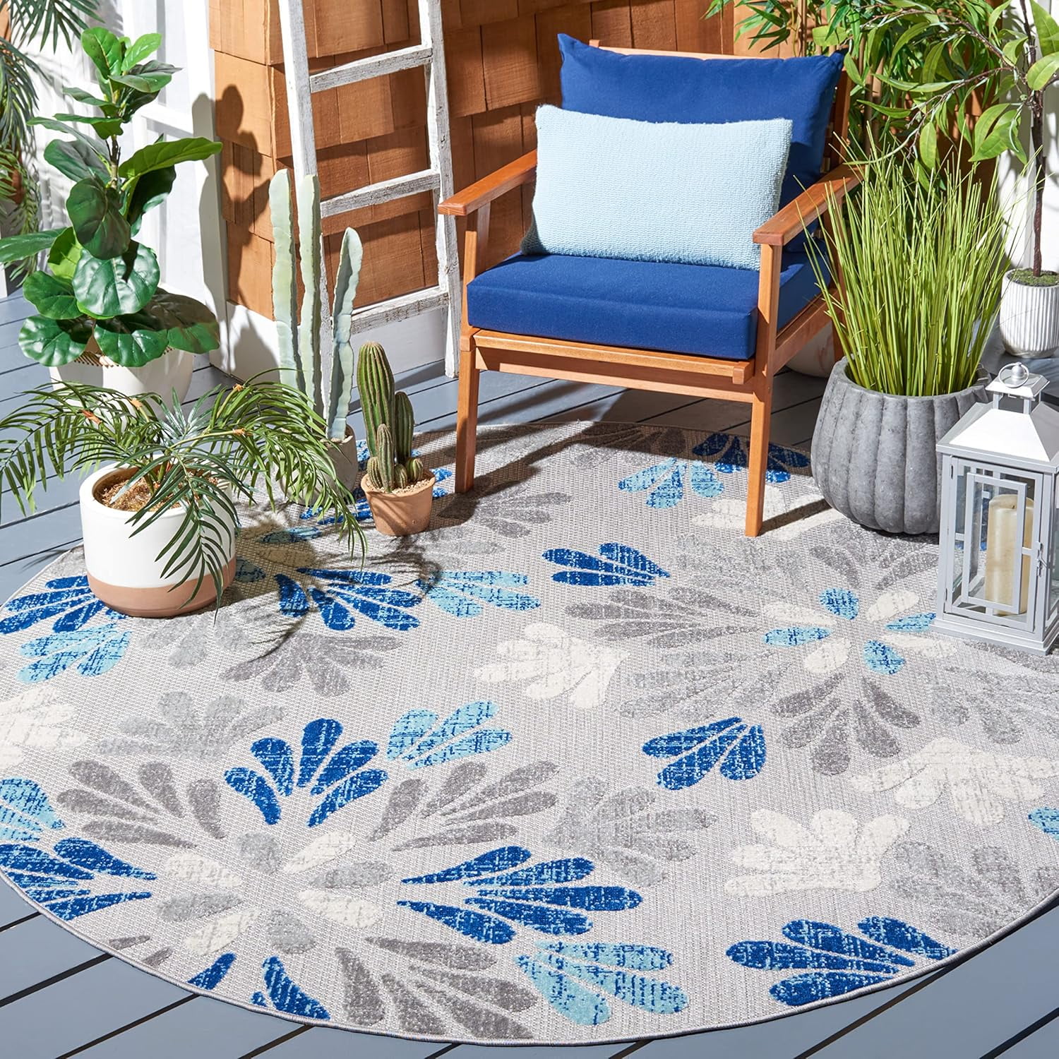 Cabana Collection 6'7" Round Grey/Blue CBN800F Floral Indoor/Outdoor ...