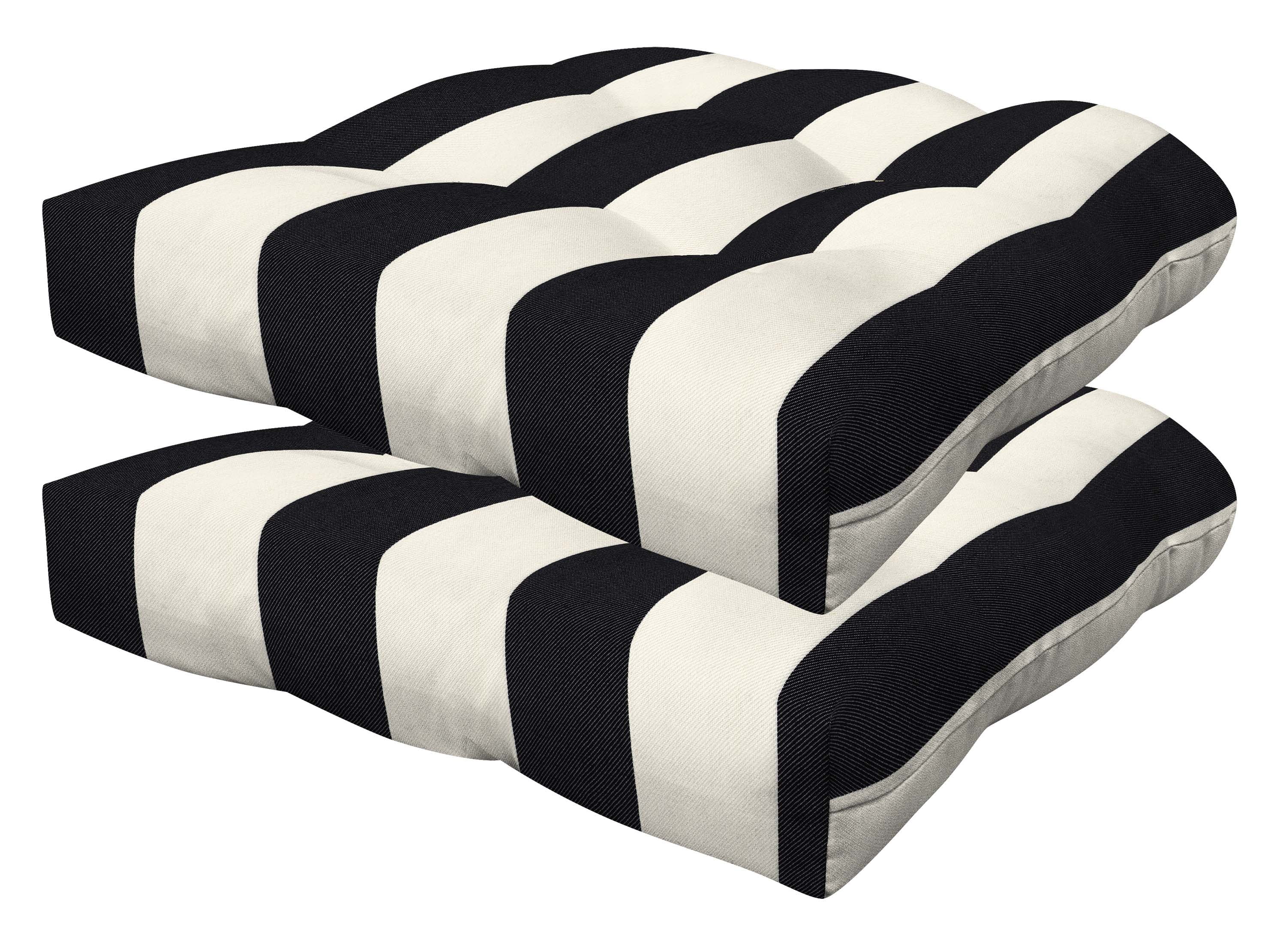 Cabana Stripe Black & Ivory Contoured Tufted Seat Cushion (2-Pack ...