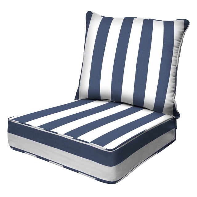 Cabana Stripe Blue & White Patio Outdoor Deep Seating Cushion Set ...