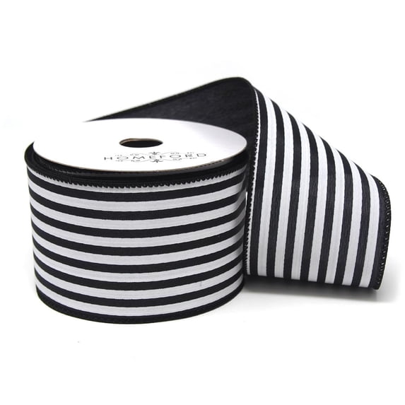Cabana Stripes Satin Wired Ribbon, Black, 2-1/2-Inch, 10 Yards ...