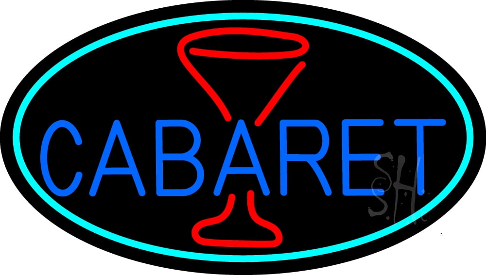 Cabaret With Wine Glass LED Neon Sign 13 x 24 - inches Black Square Cut ...