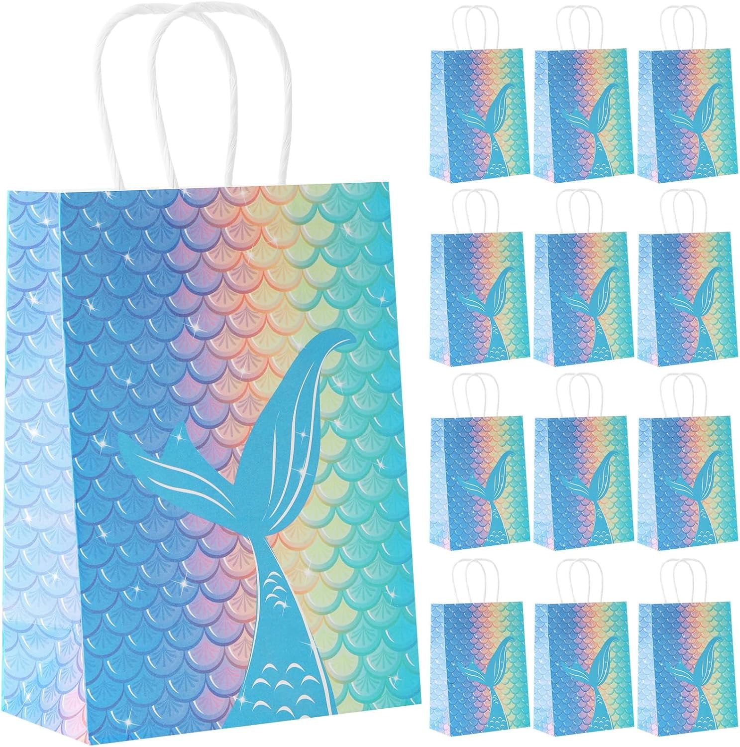 Cabaubl 12 PCS Mermaid Goodie Bags,Mermaid Party Favor Bags,Mermaid ...