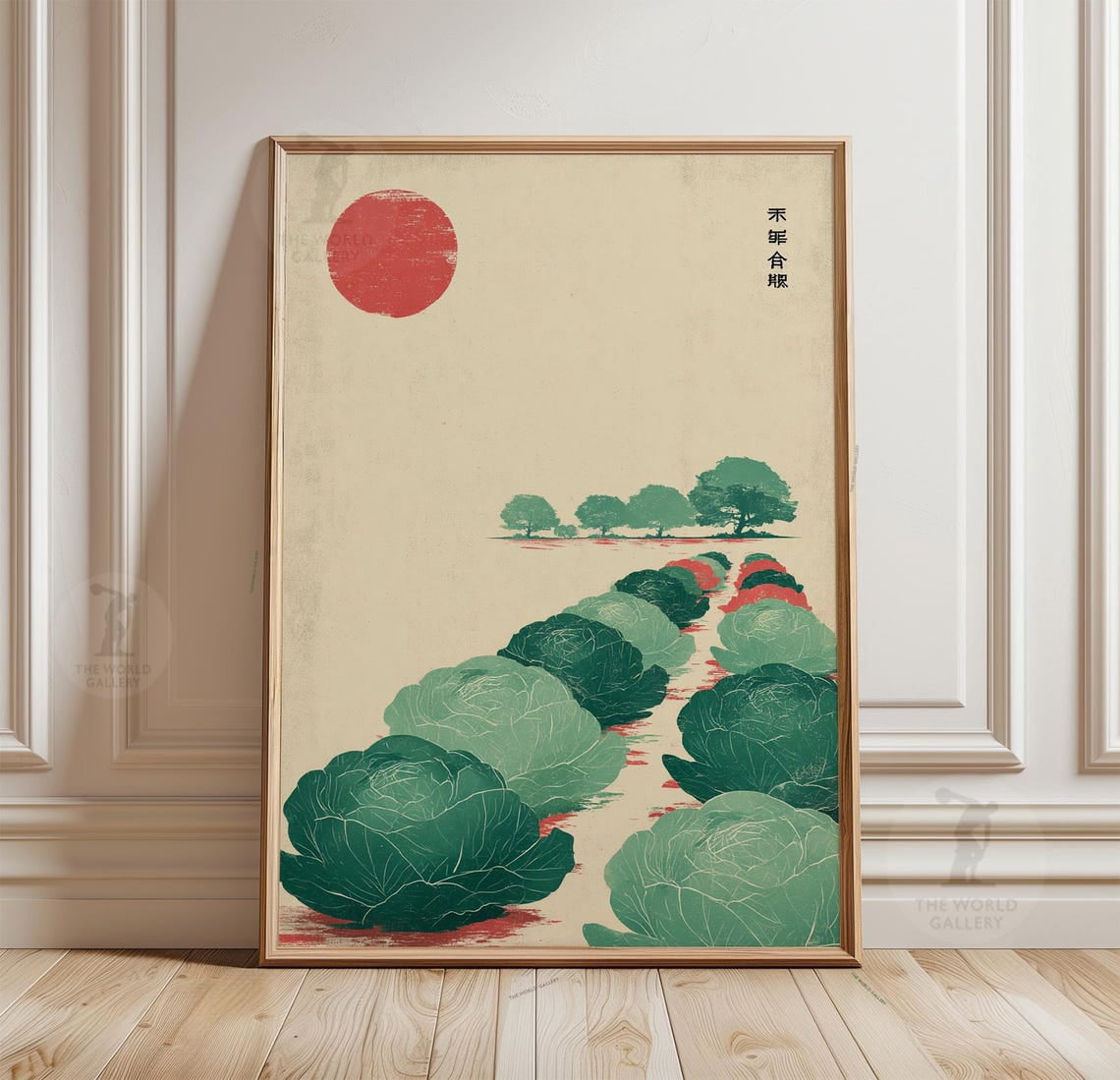 Cabbage Field Sunrise Japanese Style Landscape Linocut Poster Art ...