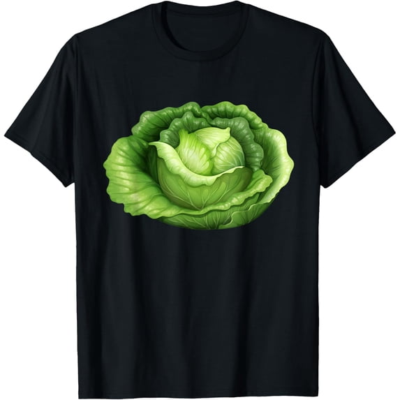 Cabbage Graphic Realistic Green Cabbage Design Short Sleeve Black T ...