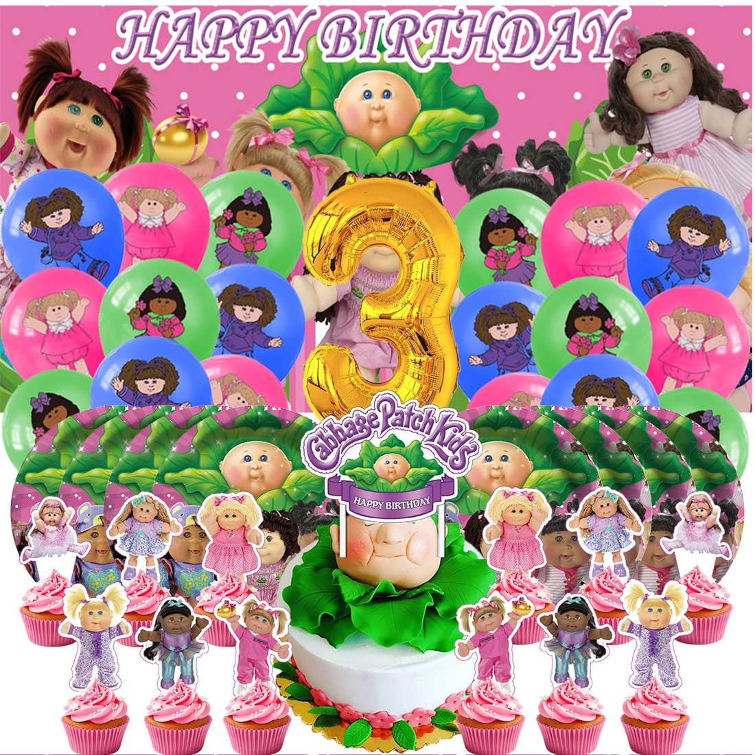 Cabbage Patch Kids Balloons Party Supplies 3rd Decor Tableware Birthday Cake Topper Decorations ...