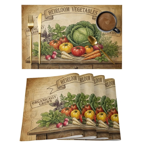 Cabbage Tomatoes Carrots Cotton Linen Placemats Set of 8, Onions Herbs ...