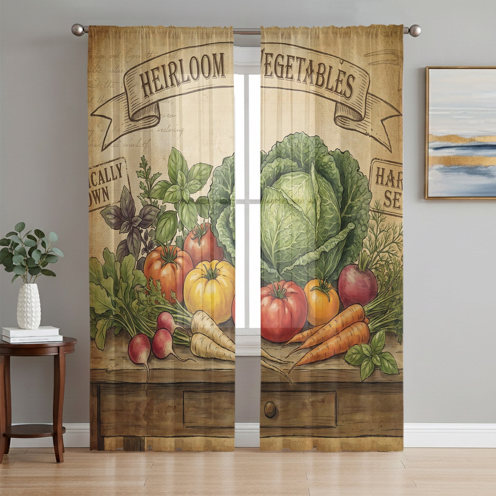 Cabbage Tomatoes Carrots Sheer Curtains for Living Room Bedroom, Onions ...