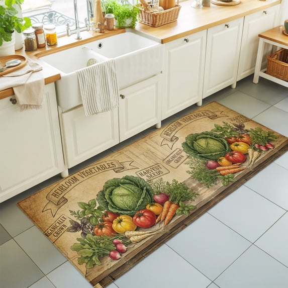 Cabbage Tomatoes Carrots Washable Runner Rugs 2'x6', Onions Herbs ...