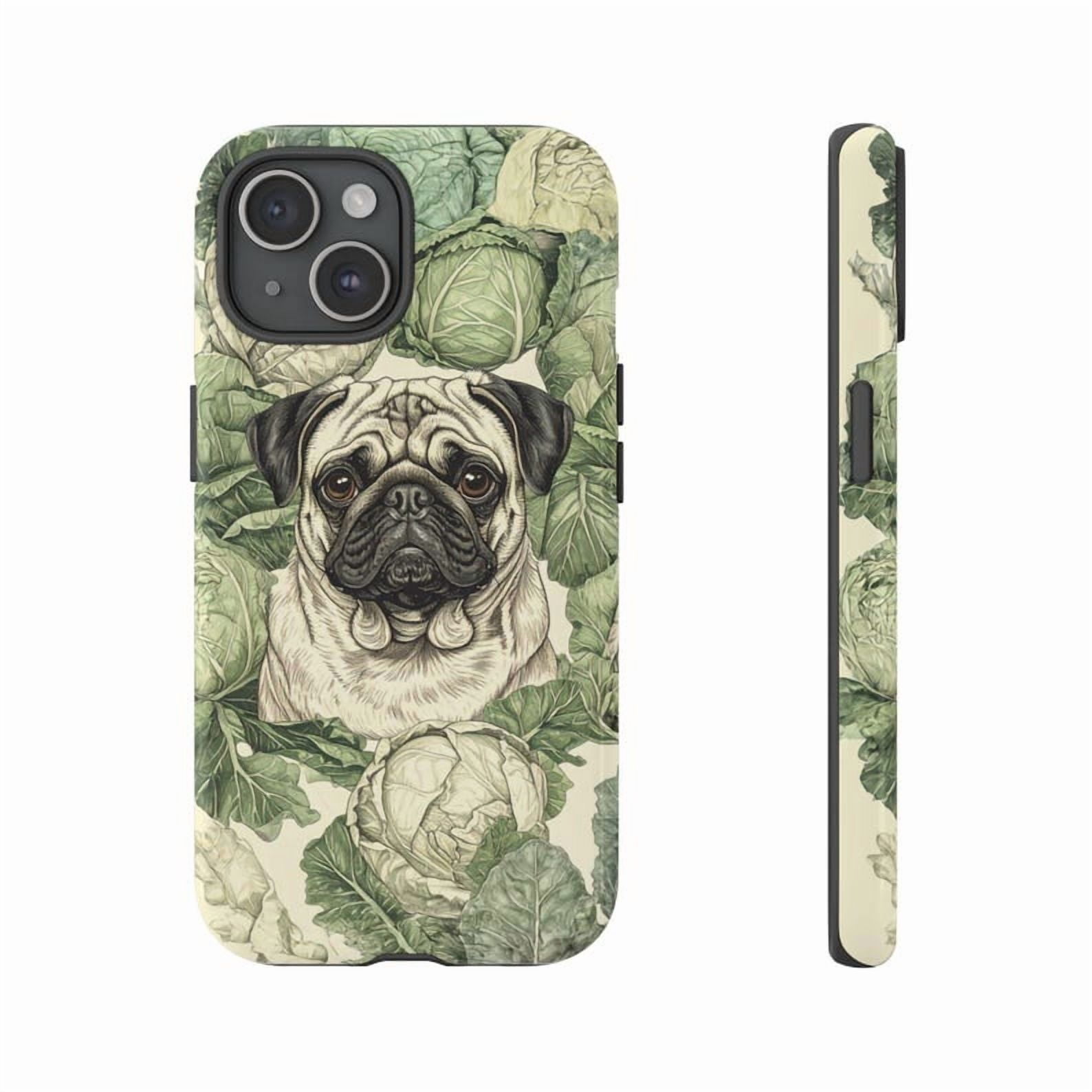 Cabbage and Pug Cute Dog Veggie Artwork Phone Case for iPhone 11 to 17 ...