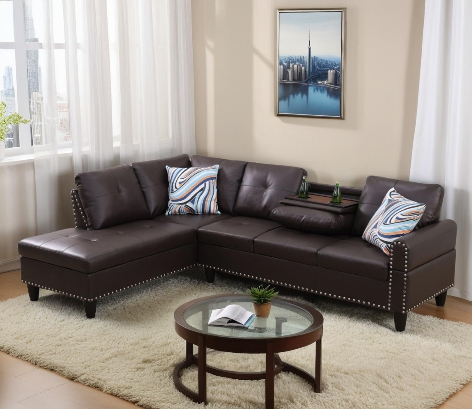Caberryne Leather Sectional Sofa for Living Room Furniture Set, L-Shape ...