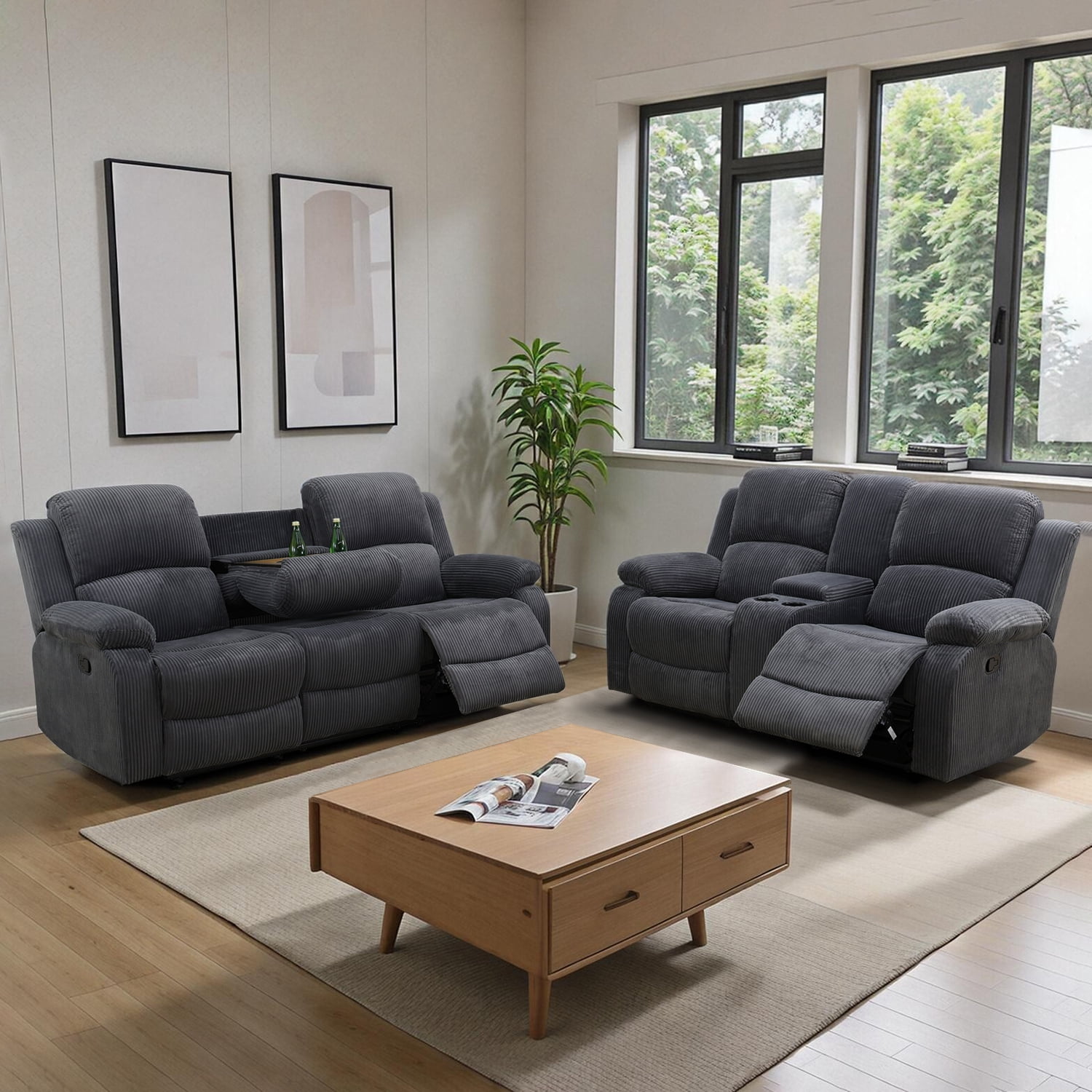Caberryne Recliner Couch Set with 4 Recliners for Living Room Furniture ...