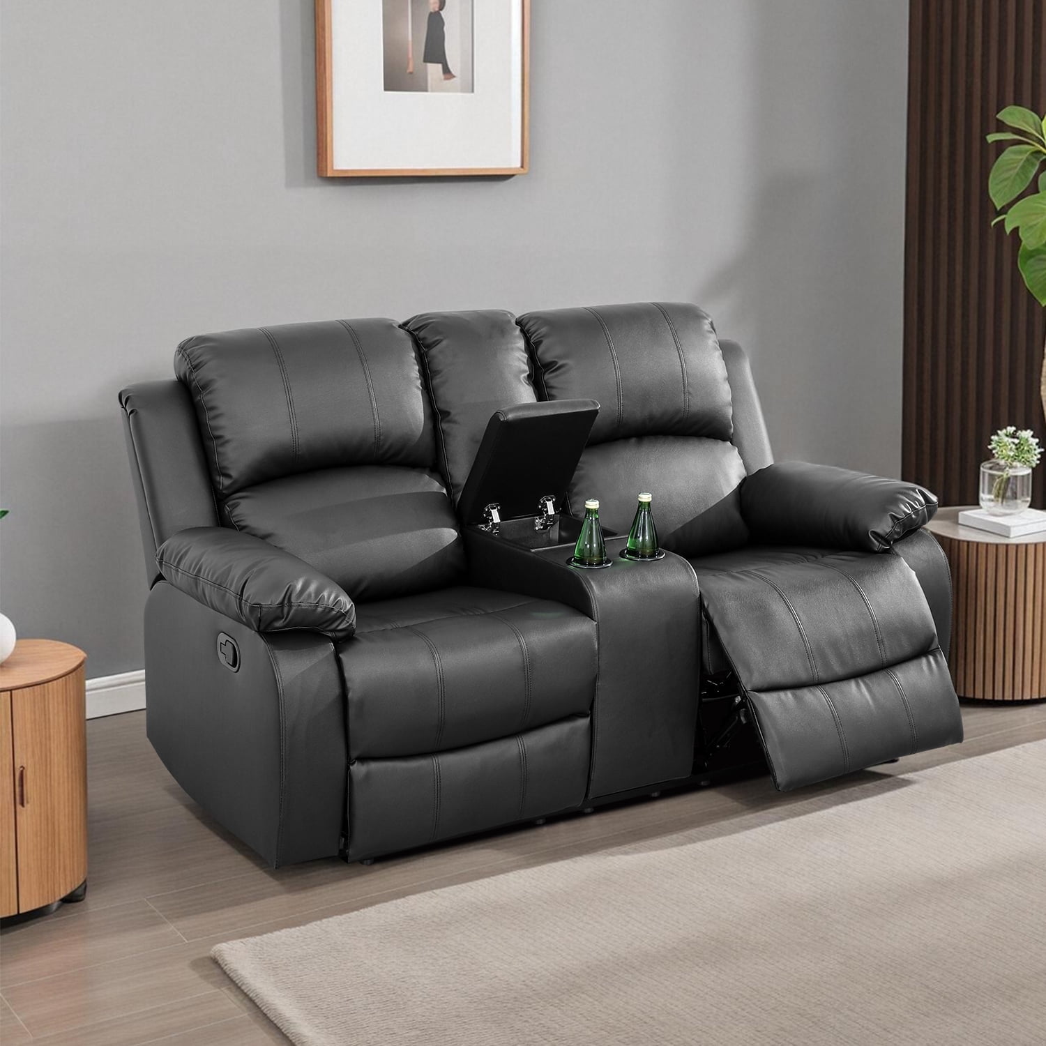 Caberryne Recliner Sofa with Double Recliners，Leather Reclining ...
