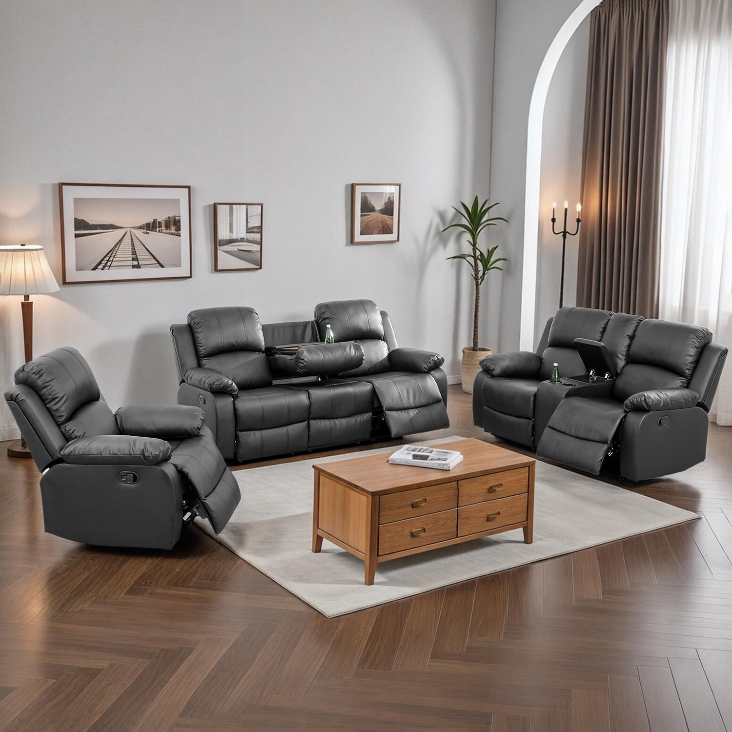 Caberryne Recliner Sofa Set with 5 Recliners for Living Room Furniture ...