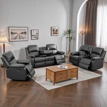 Multifunction Power Air Leather Recliner Sofa Set with LED Lights ...