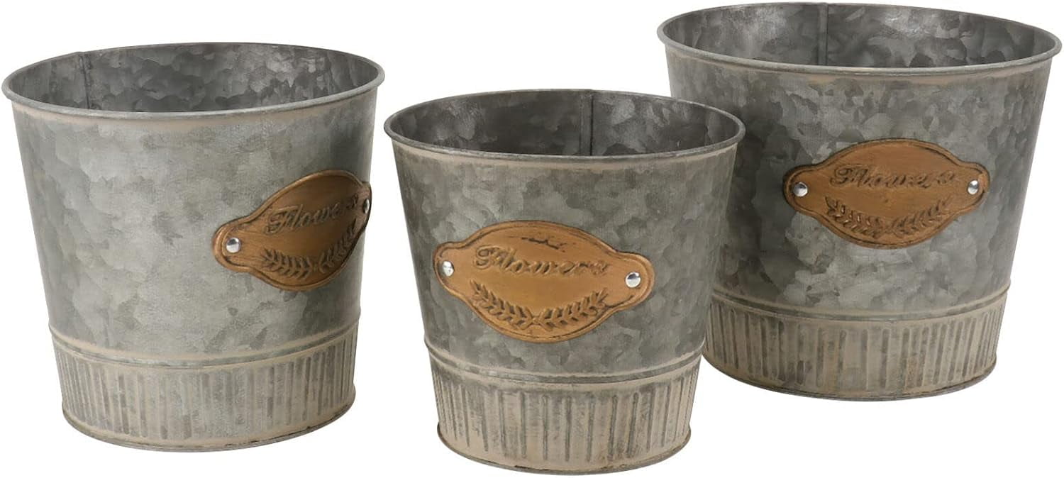 Cabilock 3Pcs Vintage Metal Bucket Planter Rustic Round Iron Flower Pot ...