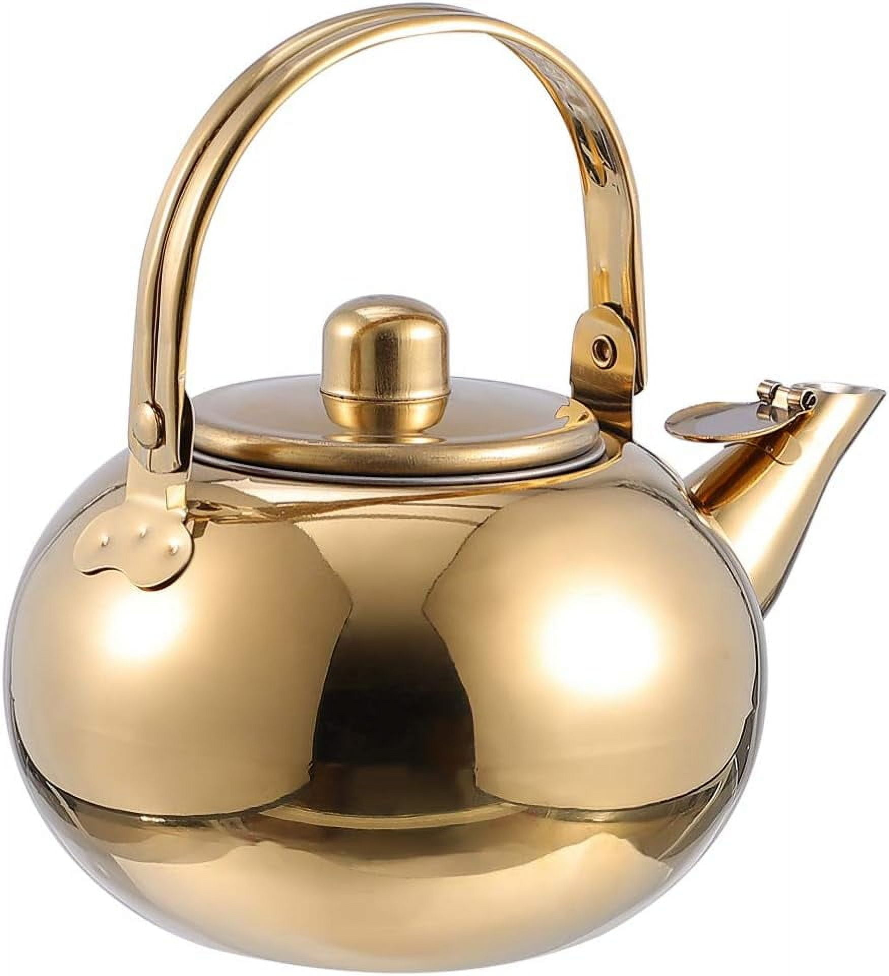 Cabilock Stove Top Whistling Tea Kettle, 2.5L Stainless Steel Gold Teapot with Cool Touch Handle ...
