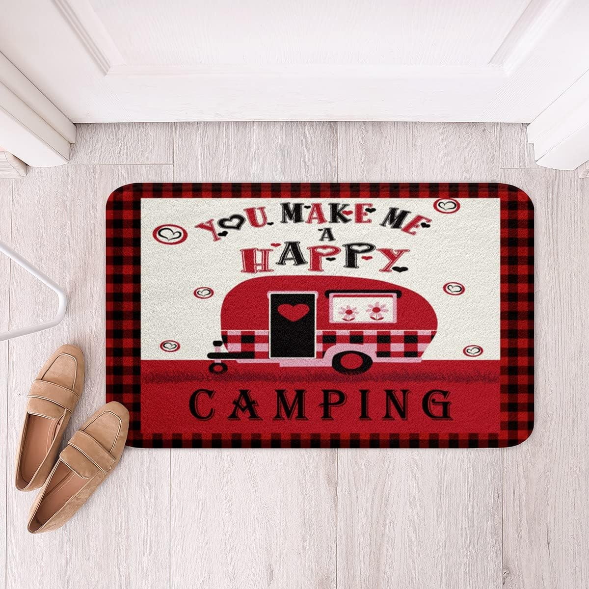 Cabin Area Rug Camping Themed Bathroom Rugs,Happy Glamping Trailer ...