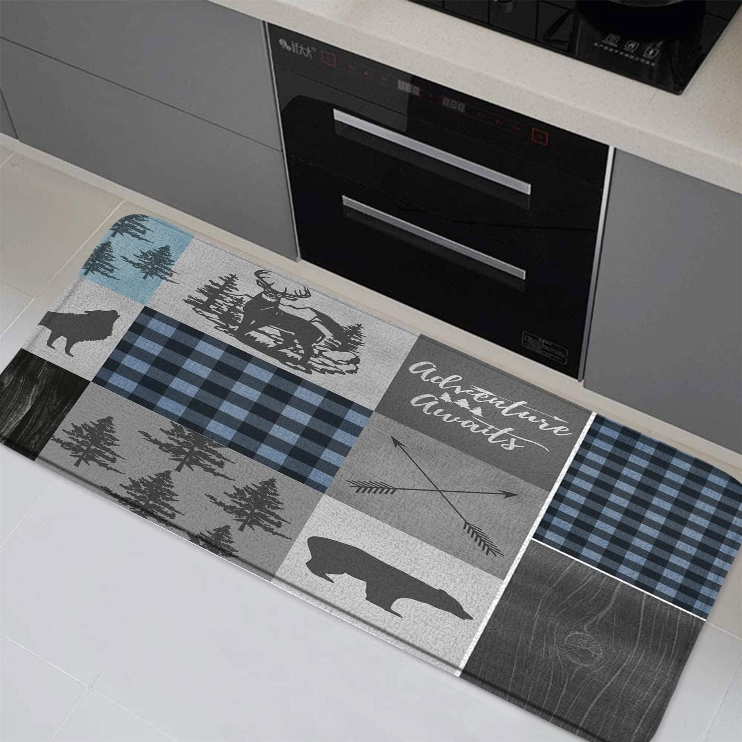 Cabin Bathroom Mat Retro Rustic Lodge Bear Moose Deer Elk Wolf Forest ...