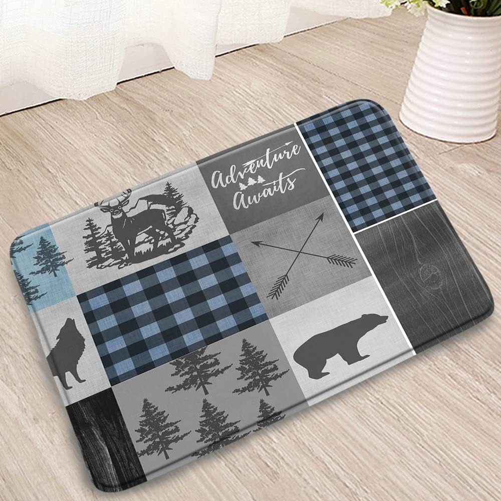 Cabin Bathroom Mat Retro Rustic Lodge Bear Moose Deer Elk Wolf Forest ...