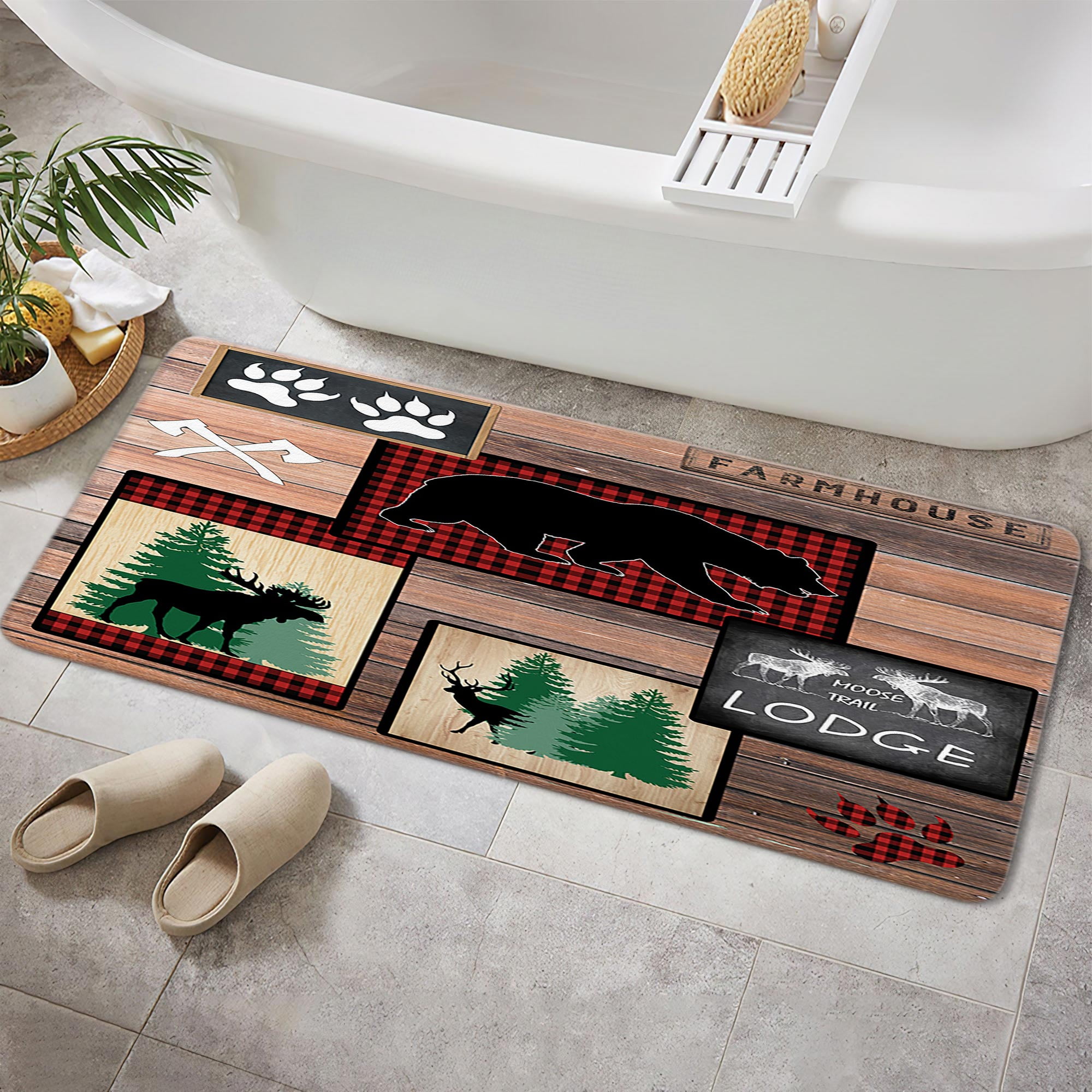 Cabin Bear Bathroom Rug Rustic Lodge Wildlife Bath Mat Vintage Black ...