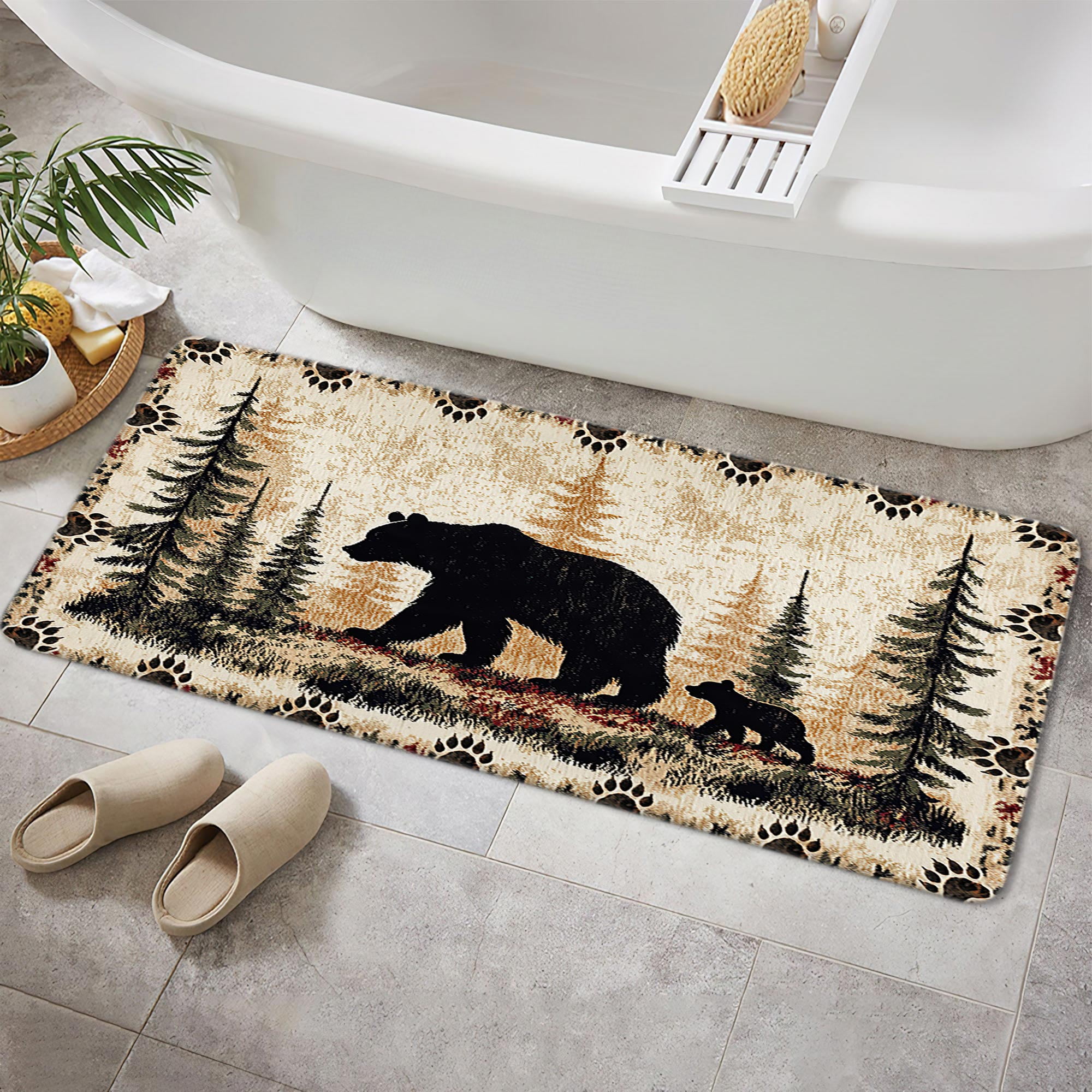 Cabin Bathroom Rugs, Farmhouse Country Antique Deer Moose Forest ...