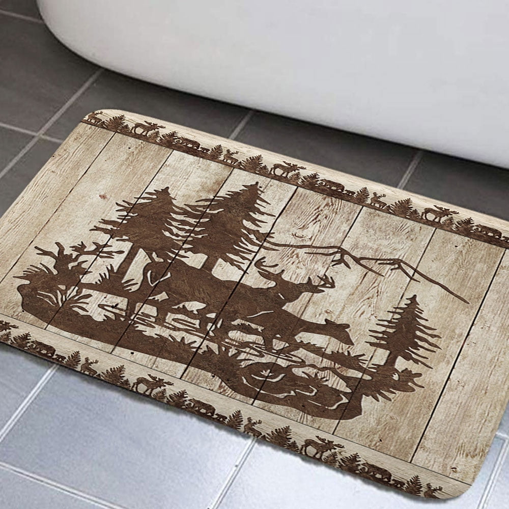 Cabin Bathroom Rugs, Forest Animal Lodge Cabin Vintage Wooden Country ...