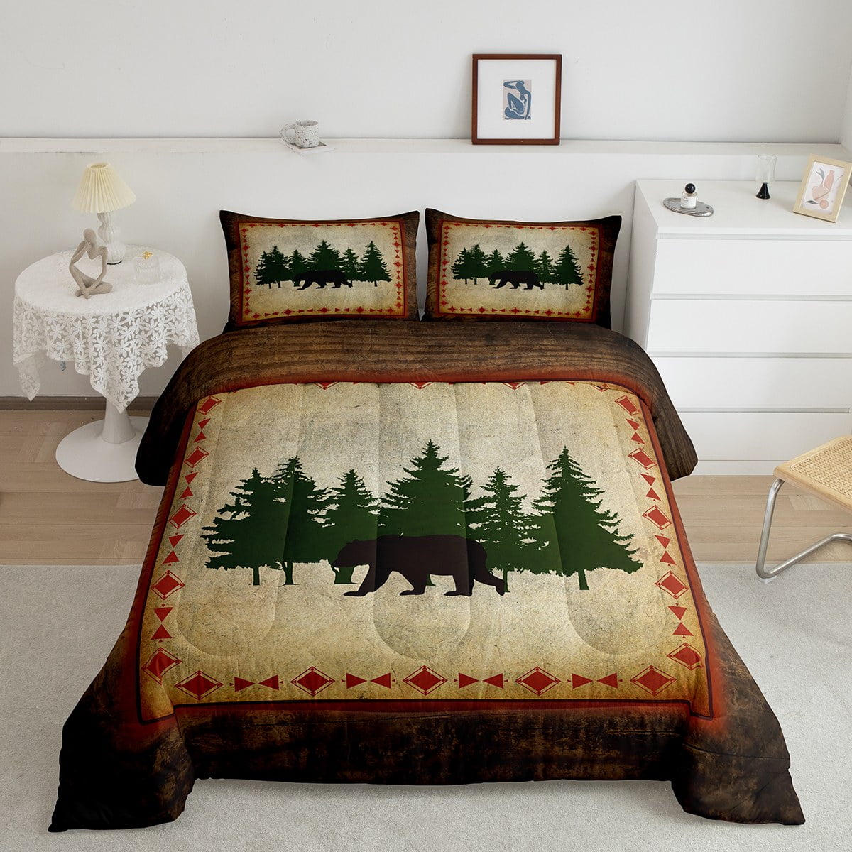 Cabin Bear Comforter Set King Rustic Bedding Bear Wildlife Bedding Set ...