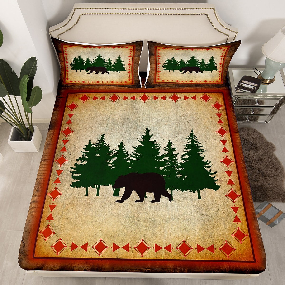 Cabin Bear Fitted Sheet Twin Rustic Bedding Bear Wildlife Bed Sheets ...