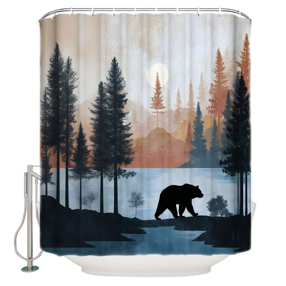 Cabin Bear Forest Bathroom Shower Curtains with 12 Hooks Waterproof ...