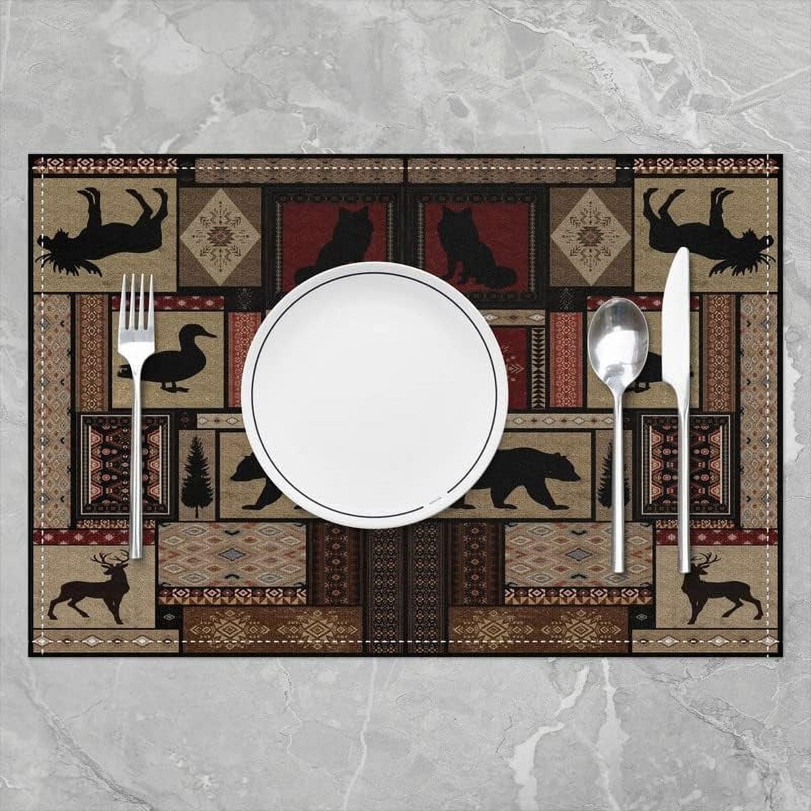Cabin Bear Table Place Mats Wolf Printed Washable Fabric Decoration ...