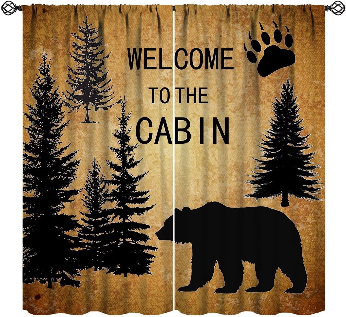 Cabin Blackout Curtains Rustic Farmhouse Forest Wild Animal Black ...