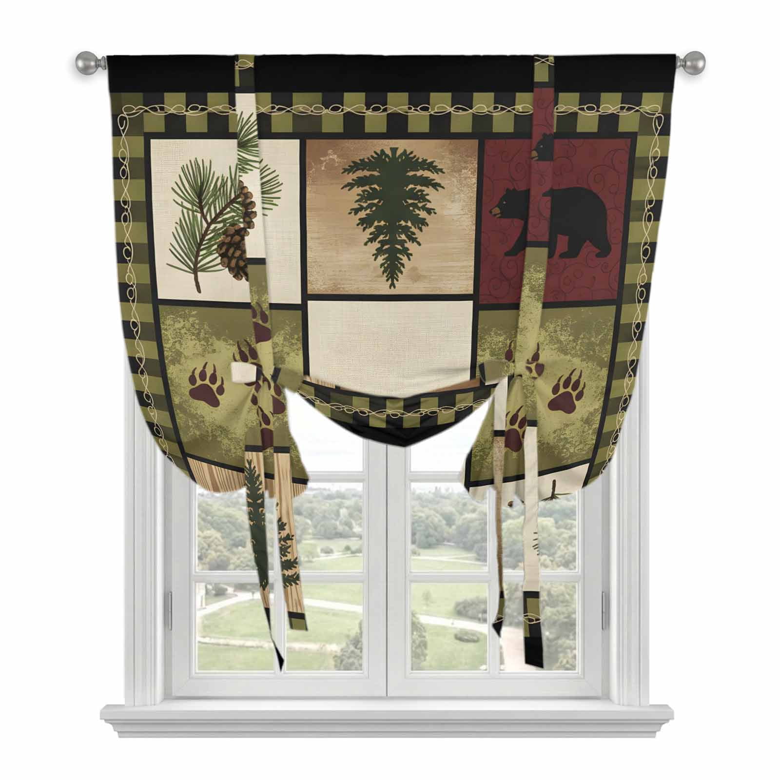 Cabin Buffalo Plaid Tie Up Curtains for Window, Thermal Insulated ...