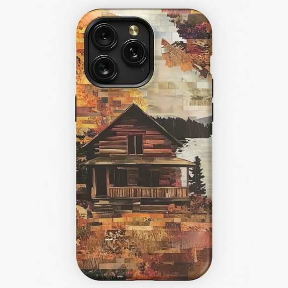 Cabin Collage Cozy Woodland Design iPhone Case 17 16 15 14 13 12 11 Pro ...