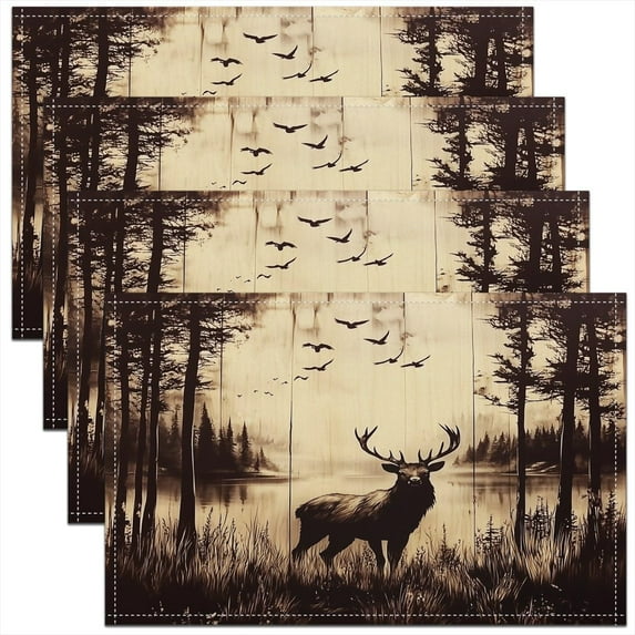 Cabin Deer Placemats Set of 4 18"x12" Kids Rustic Placemat for Kitchen ...