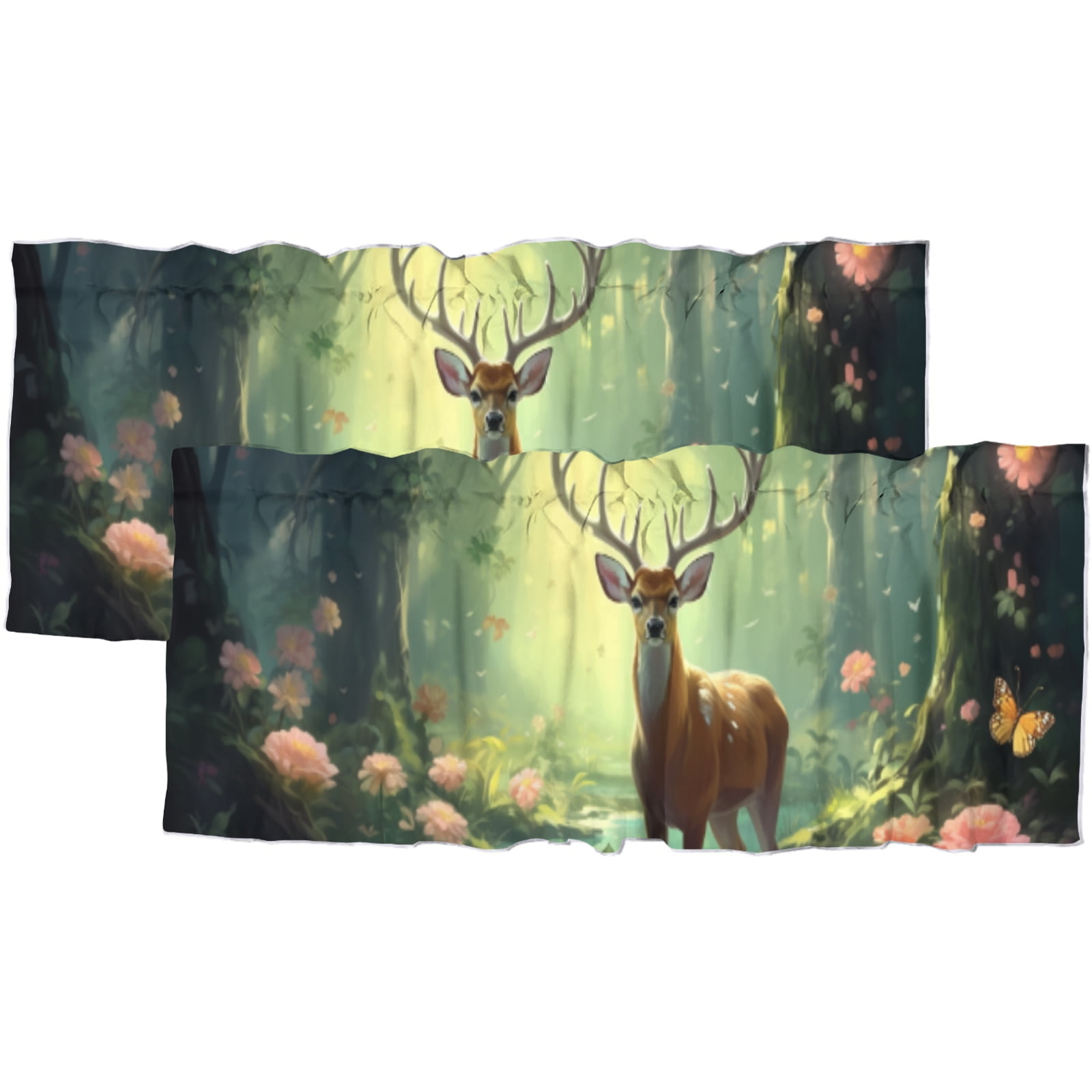 Cabin Deer Valances for Kitchen Windows Vintage Country Farmhouse ...