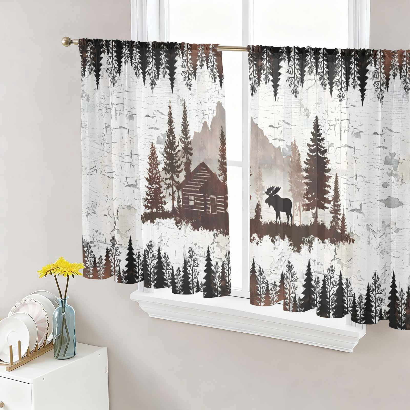 Cabin Elk Forest Sheer Curtains for Living Room Bedroom Farmhouse Pine ...