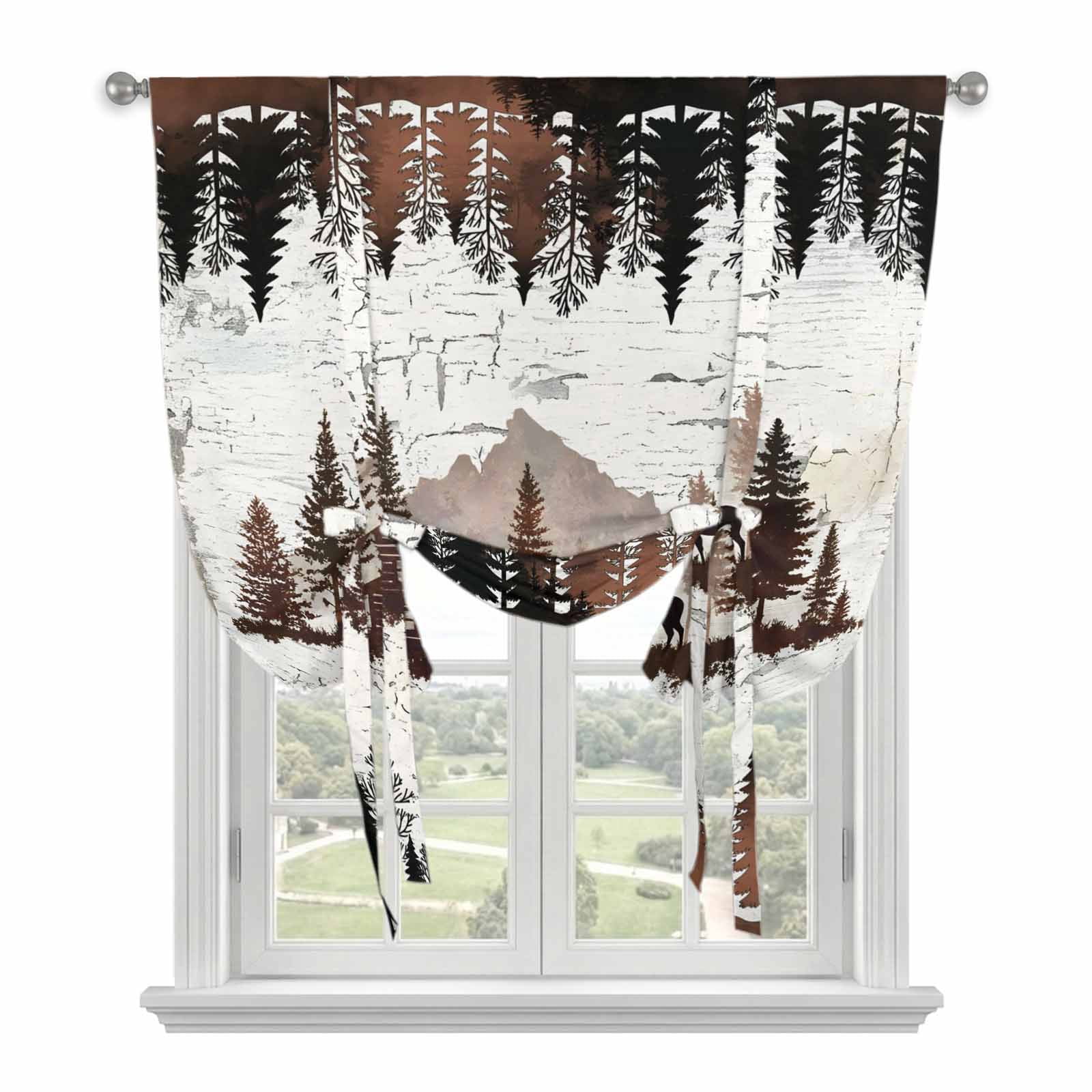 Cabin Elk Forest Tie Up Curtains for Window, Thermal Insulated Balloon ...