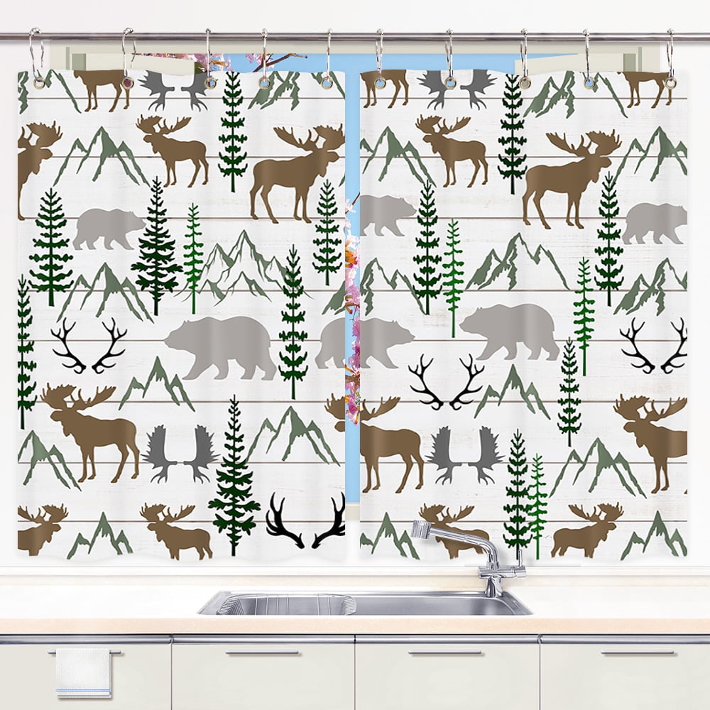 Cabin Kitchen Curtains, Lodge Moose Deer Country Style Kitchen Curtains ...