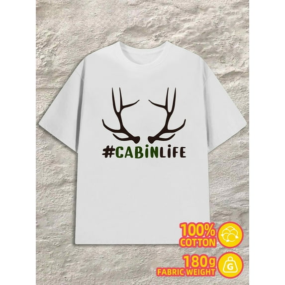 Cabin Life Antlers men's white 180G 100% Cotton Perfect for exercise ...