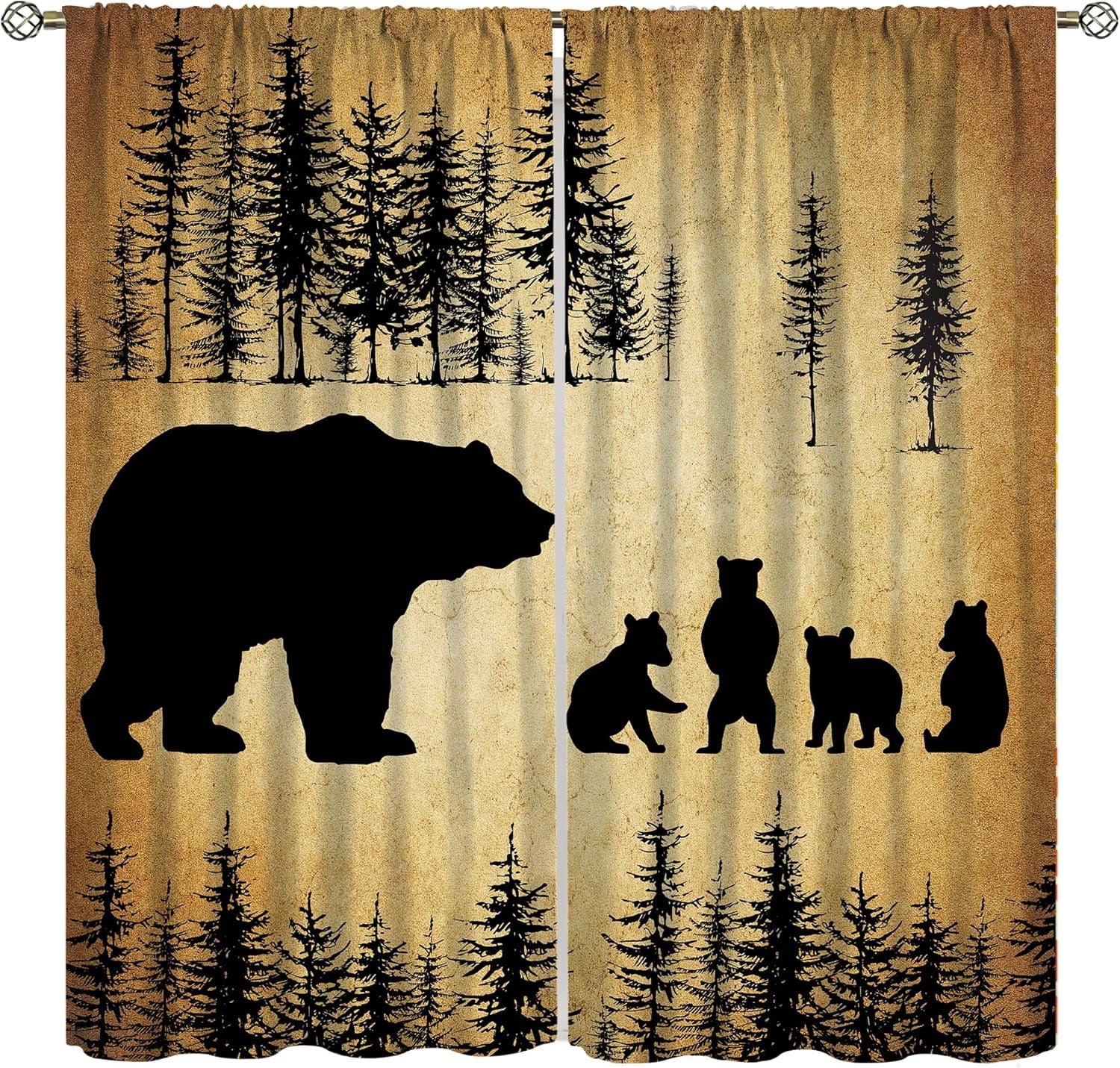 Cabin Retro Curtains Rustic Lodge Window Treatments, Bear Deer Moose ...