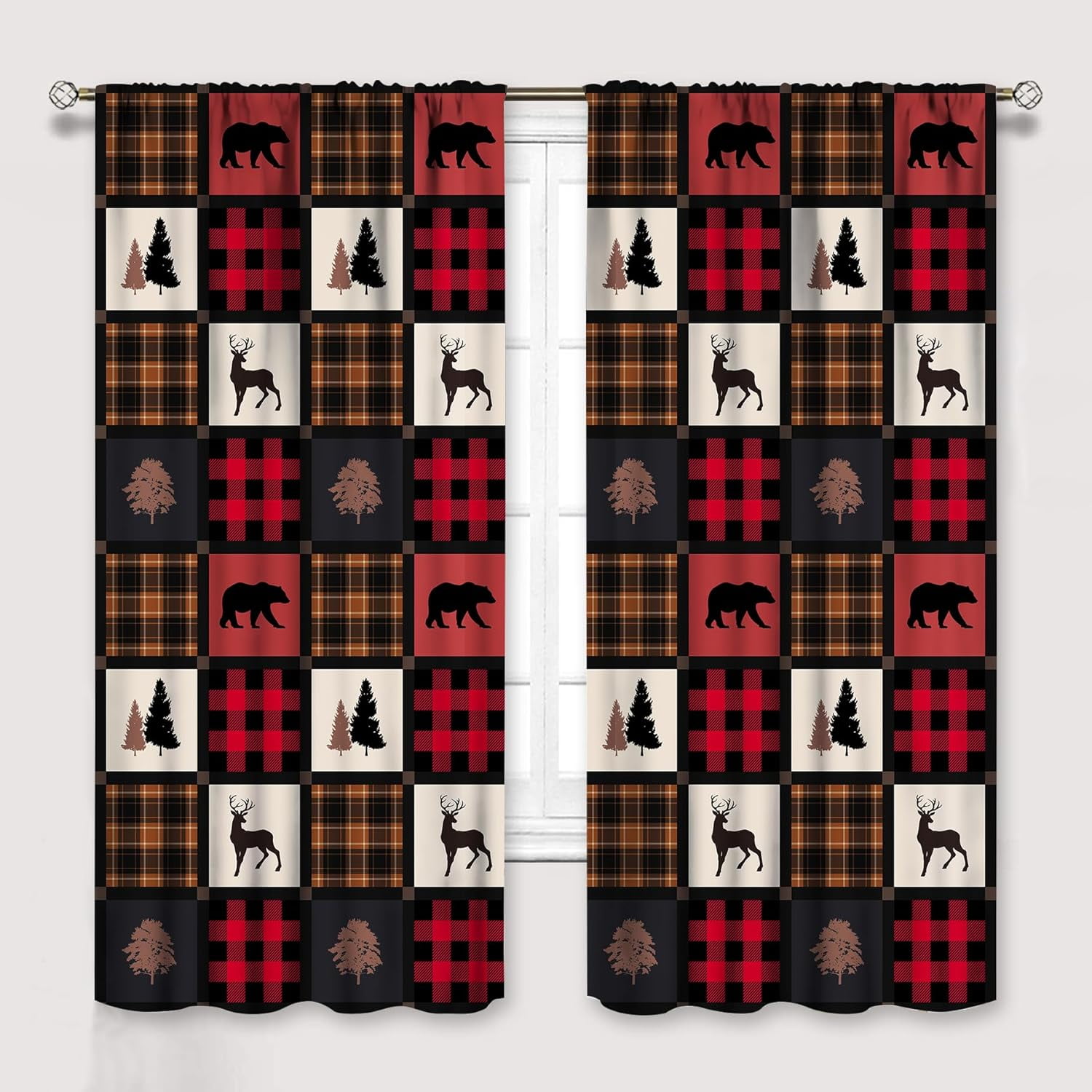 Cabin Retro Curtains Rustic Lodge Window Treatments, Bear Deer Moose ...