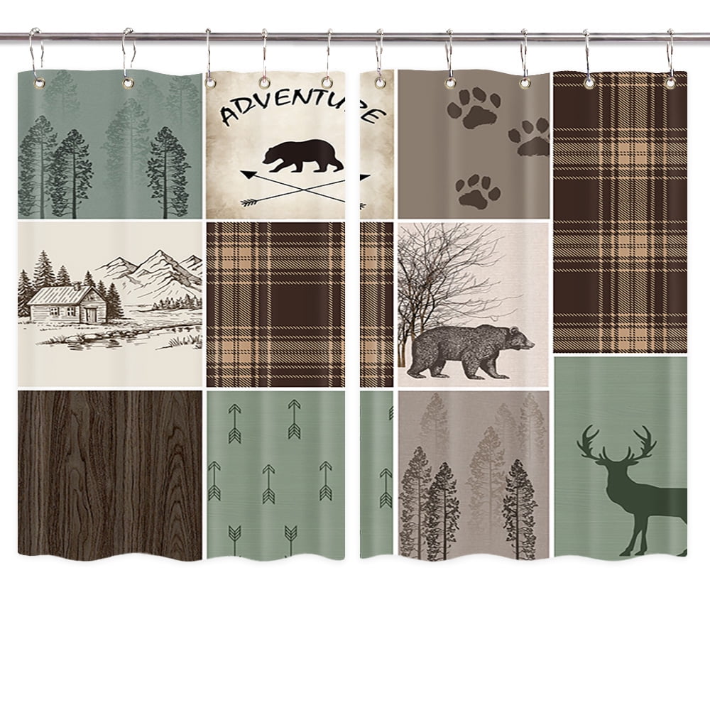 Cabin Retro Rustic Lodge Kitchen Window Curtain,Bear Deer Country ...