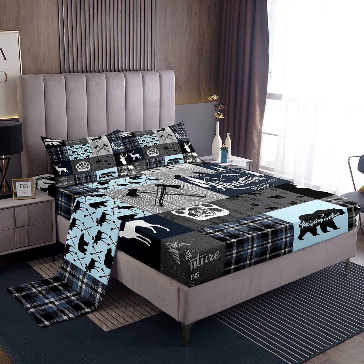Cabin Retro Rustic Lodge Sheets Full, Bear Deer Country Sheet Set For ...