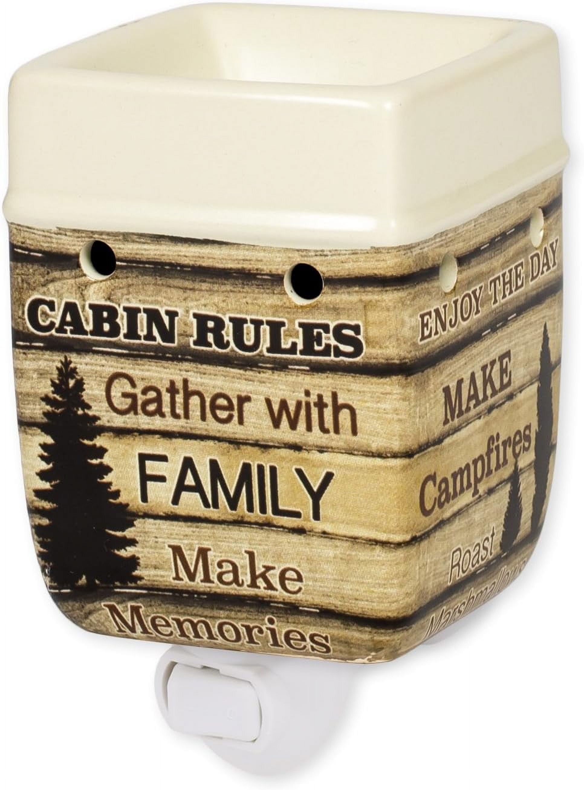 Cabin Rules Rustic Wood Outdoor Design Cream Ceramic Stone Plug-in ...