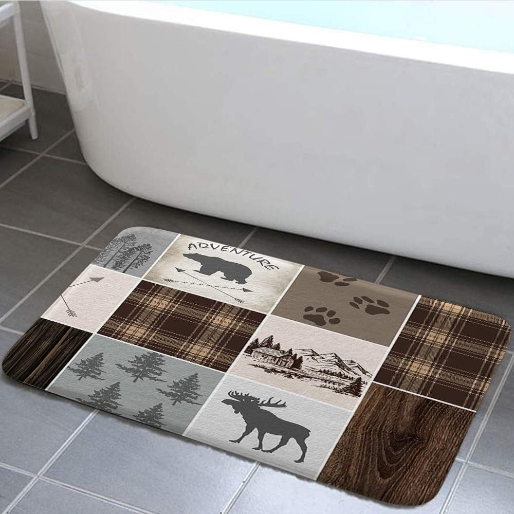 Cabin Rustic Bath Rugs for Bathroom, Bear Deer Country Hunting Wild ...