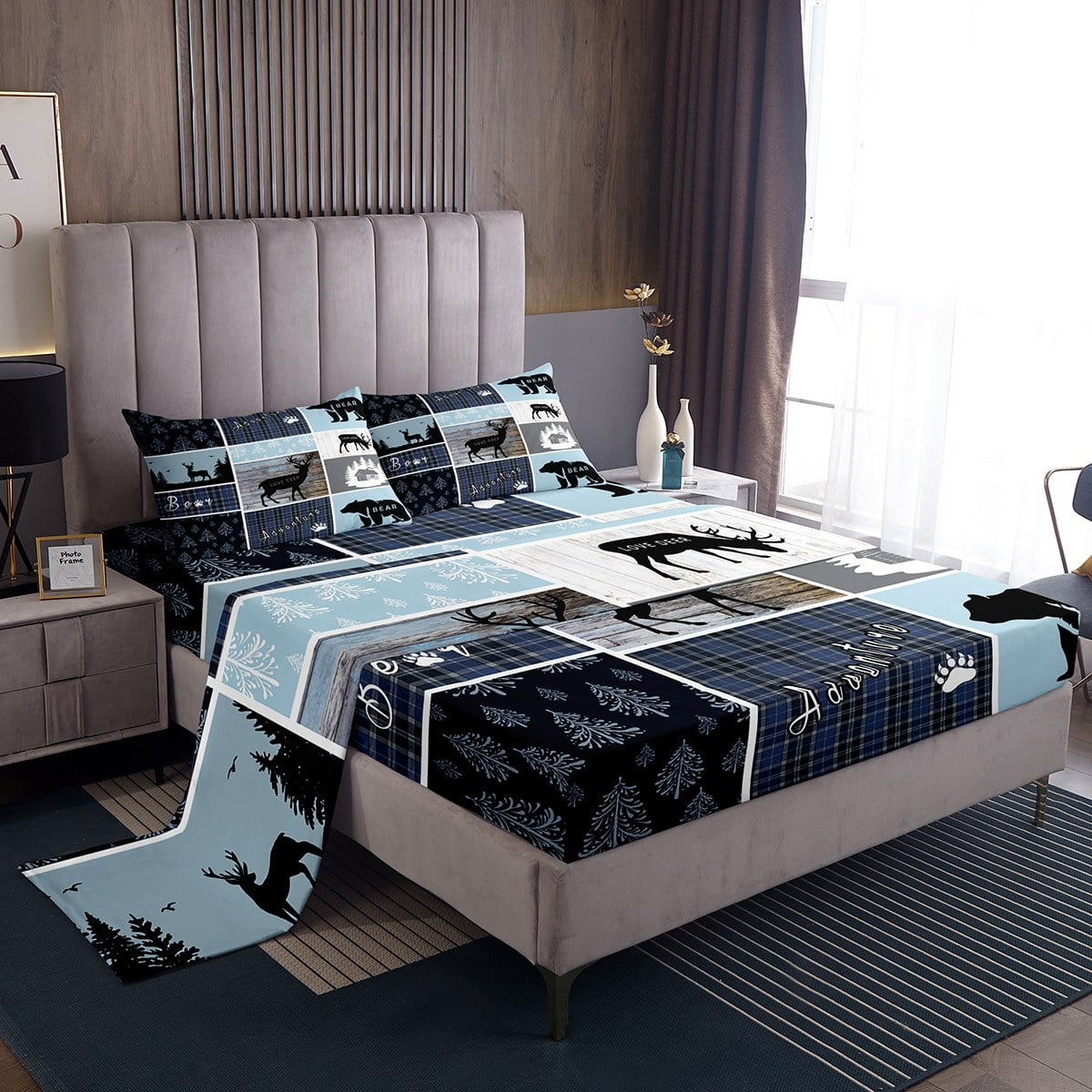 Cabin Rustic Sheets, Full Bear Deer Woodland Animals Sheet Set Teens ...