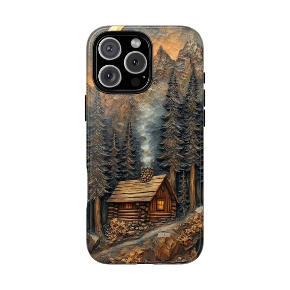 Cabin Rustic Wood Carving Print Design Phone Case with iPhone 17 ...