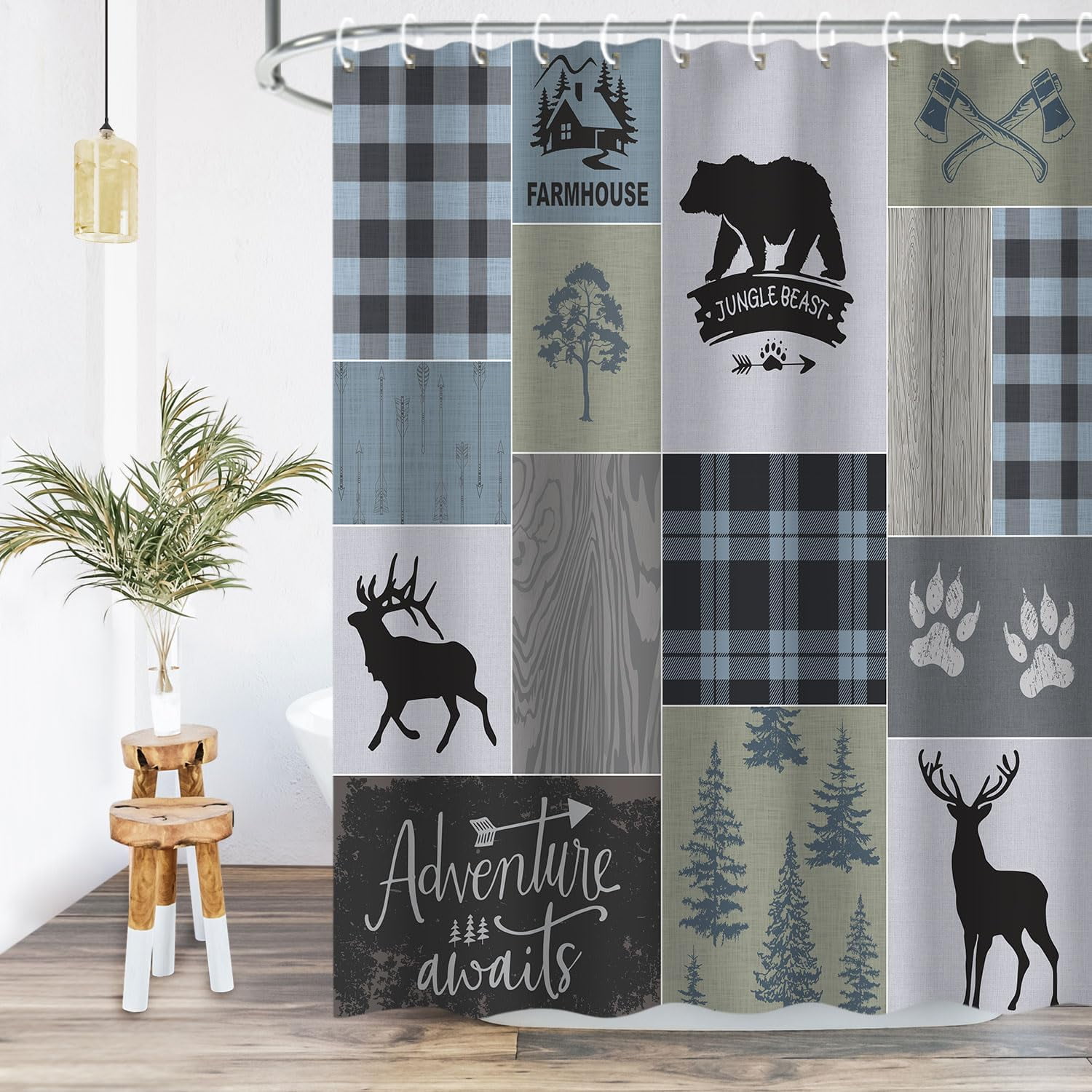 Cabin Shower Curtain, Rustic Shower Curtain, Farmhouse Bear Deer Shower ...