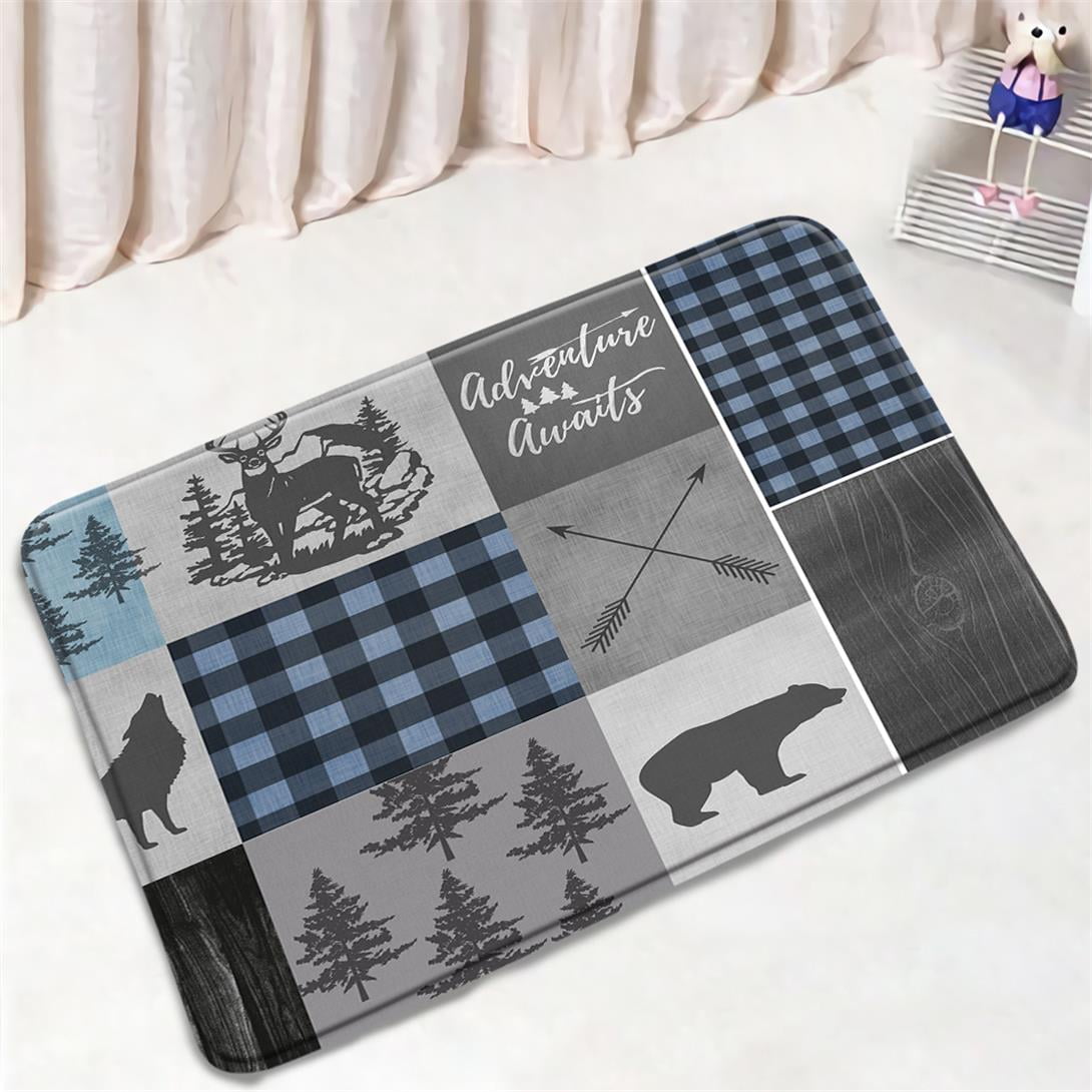 Cabin Splicing Bath Mats Set Bear Elk Farm Animal Buffalo Plaid Home ...